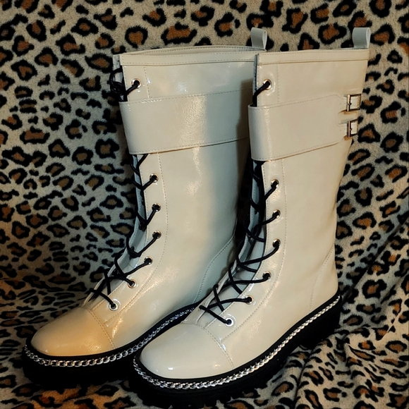 JustFab | Shoes | Justfab White Lace Up Boots With Chunky Sole | Poshmark